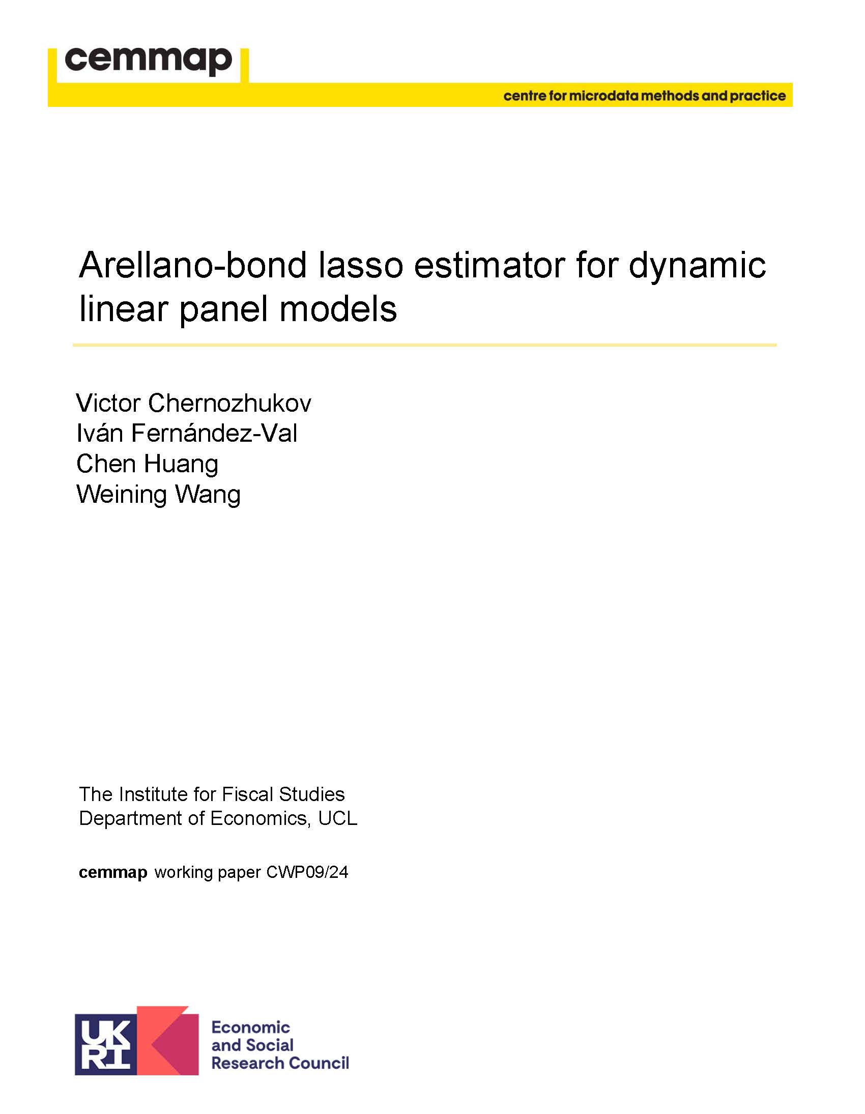 Arellano-bond lasso estimator for dynamic linear panel models - Cemmap