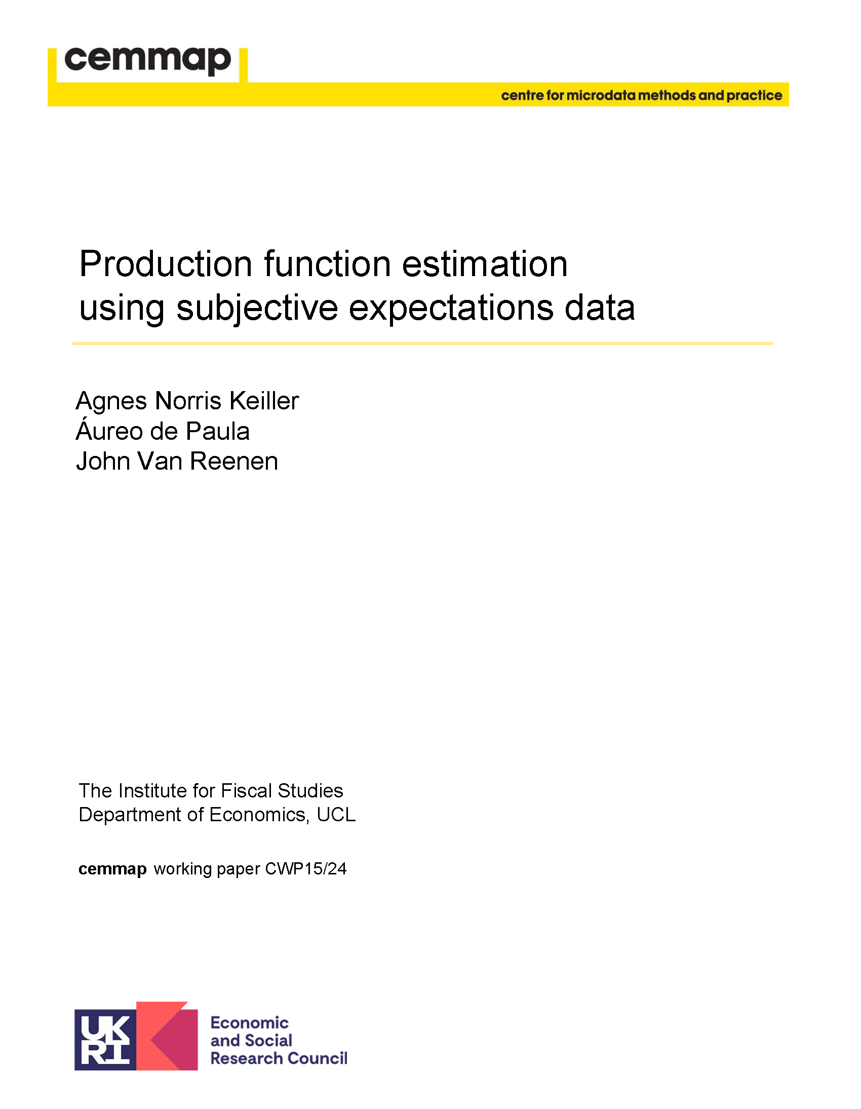 Production Function Estimation Using Subjective Expectations Data Cemmap 0659